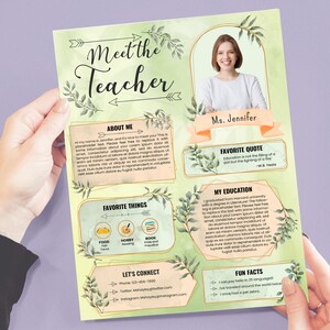 Meet the Teacher Editable Greenery Template, Photo Teacher Letter ...