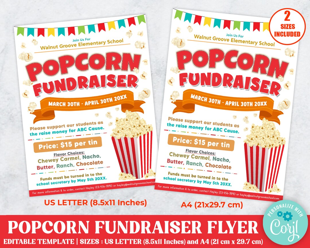 Editable Popcorn Fundraiser Flyer, School Pto Pta Church Fundraiser ...