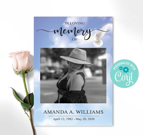 Dove Funeral Program 4 Page Editable Program for Funeral - Etsy