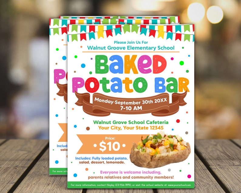 Editable Baked Potato Bar Flyer, PTA PTO Fundraiser Flyer, School ...