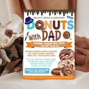 Editable Donuts With Dad Invitation, Church School, PTA PTA Fundraiser ...
