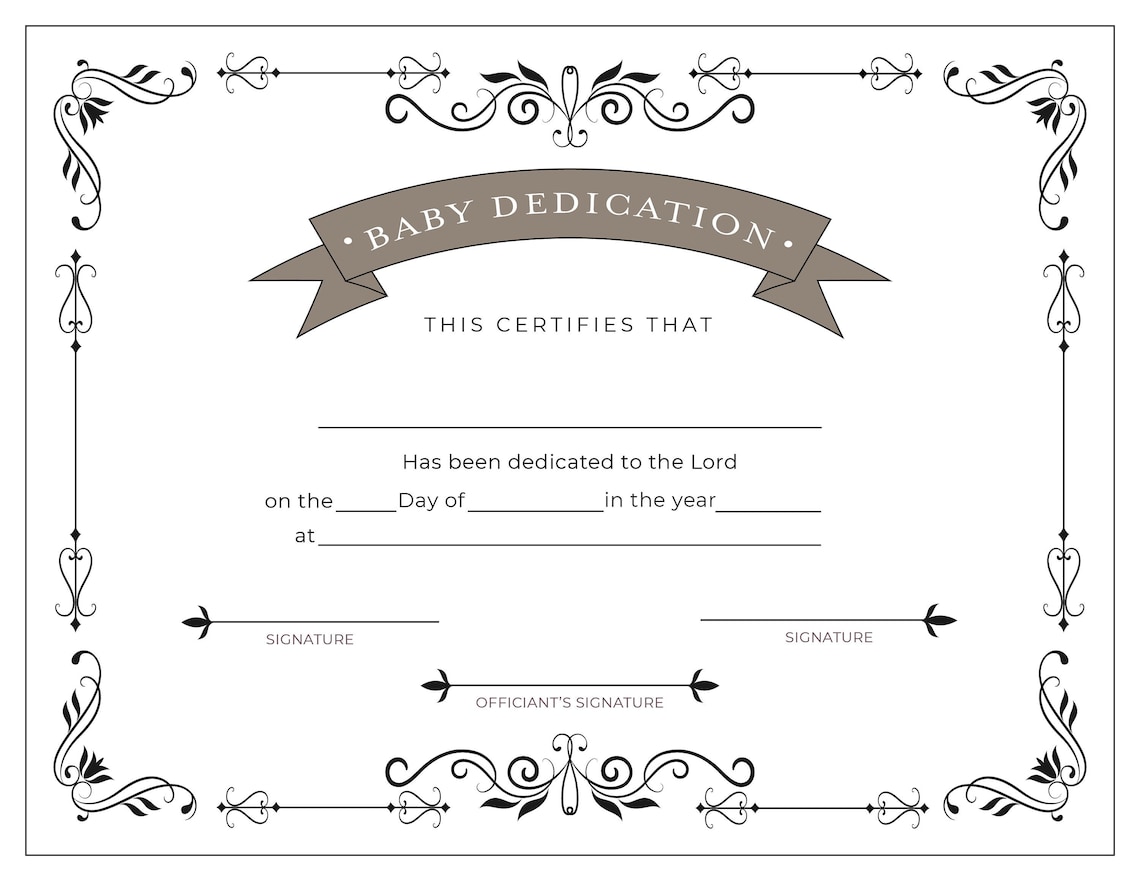 Printable Blank PDF Baby Dedication Certificate Diy Baptism - Etsy
