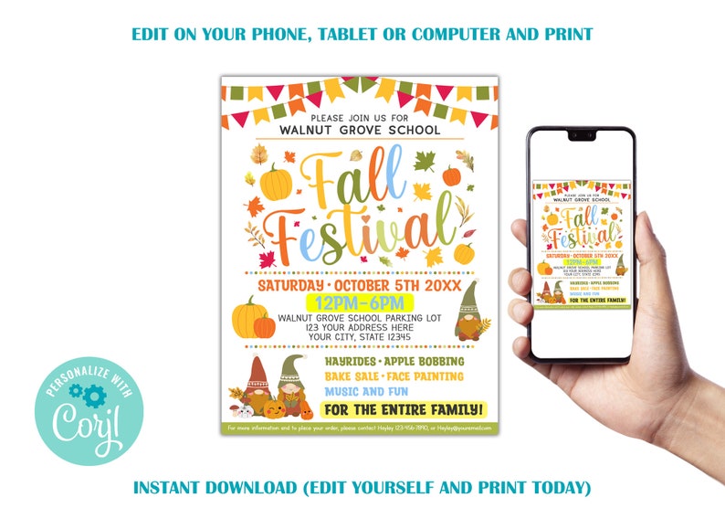 Editable Fall Festival Flyer, School Church Halloween Fall Invite, Fall ...