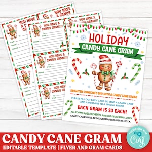 Editable Christmas Candy Cane Gram Template, Holiday Candy Cane Gram ...