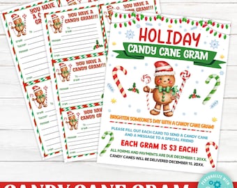 Editable Candy Gram Candy Cane Fundraiser Customizable Digital Template ...