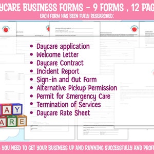 Amazing Daycare Business Forms BUNDLE, Daycare Provider Startup ...