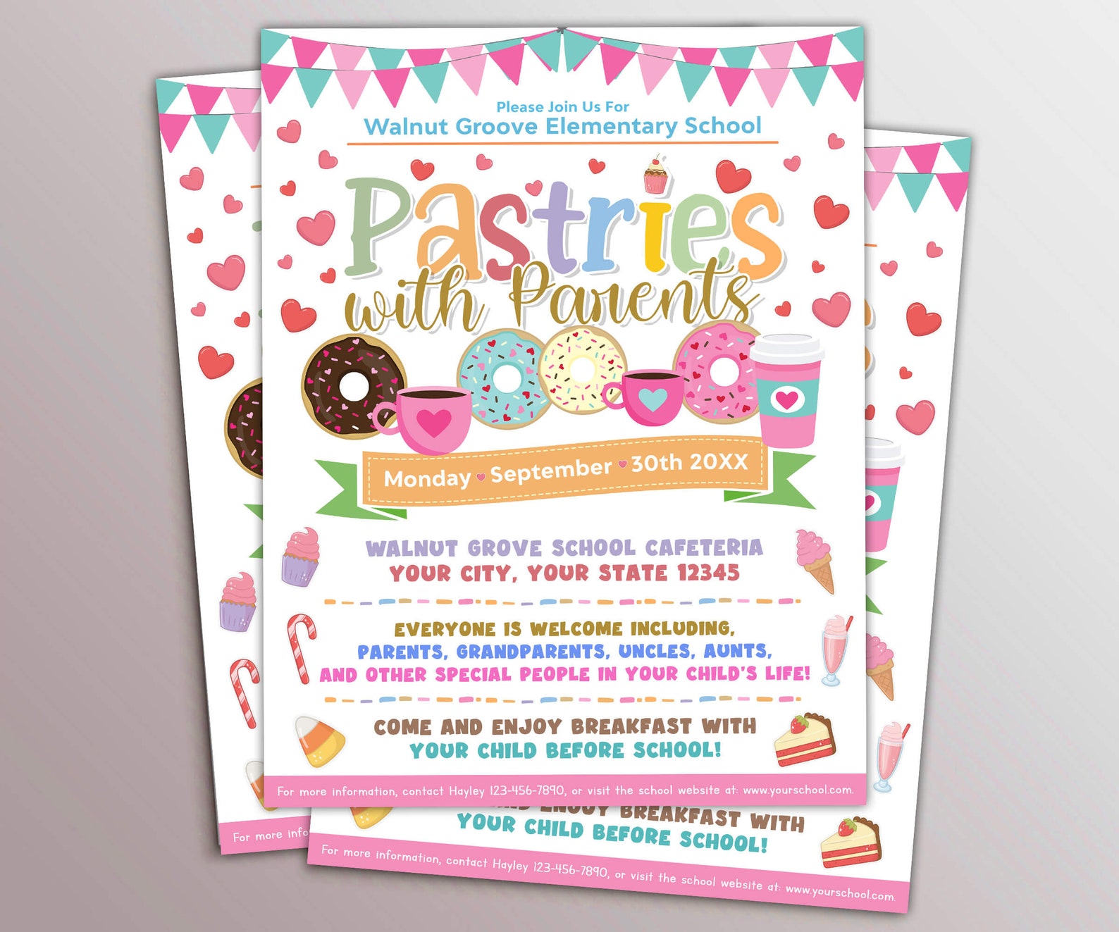 Editable Pastries With Parents Flyer, Parent Appreciation Open House ...