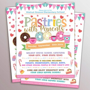Editable Pastries With Parents Flyer, Parent Appreciation Open House ...