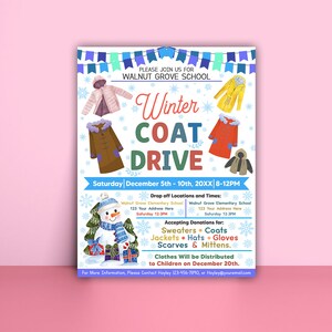 Editable Winter Coat Drive Flyer Template, DIY Charity Church ...