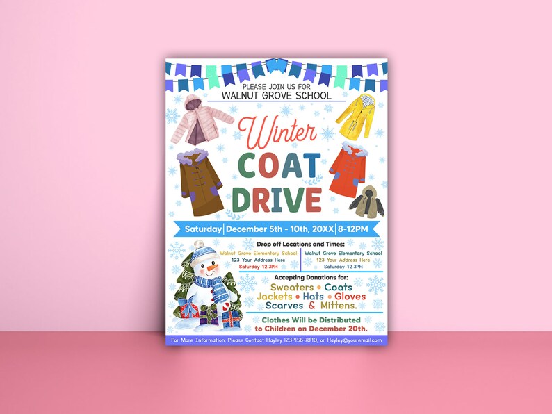 Editable Winter Coat Drive Flyer Template DIY Charity Church - Etsy
