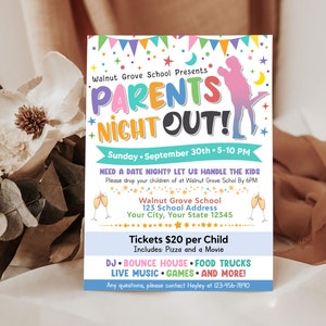 Parents Night Out Flyer Template, Editable School Family Fundraiser ...