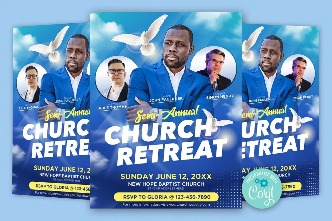 DIY Church Flyer Template, Blue Church Flyer EDITABLE - Etsy
