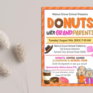 Editable Donuts With Grandparents Flyer, PTO PTA Family Event, Grandpa ...