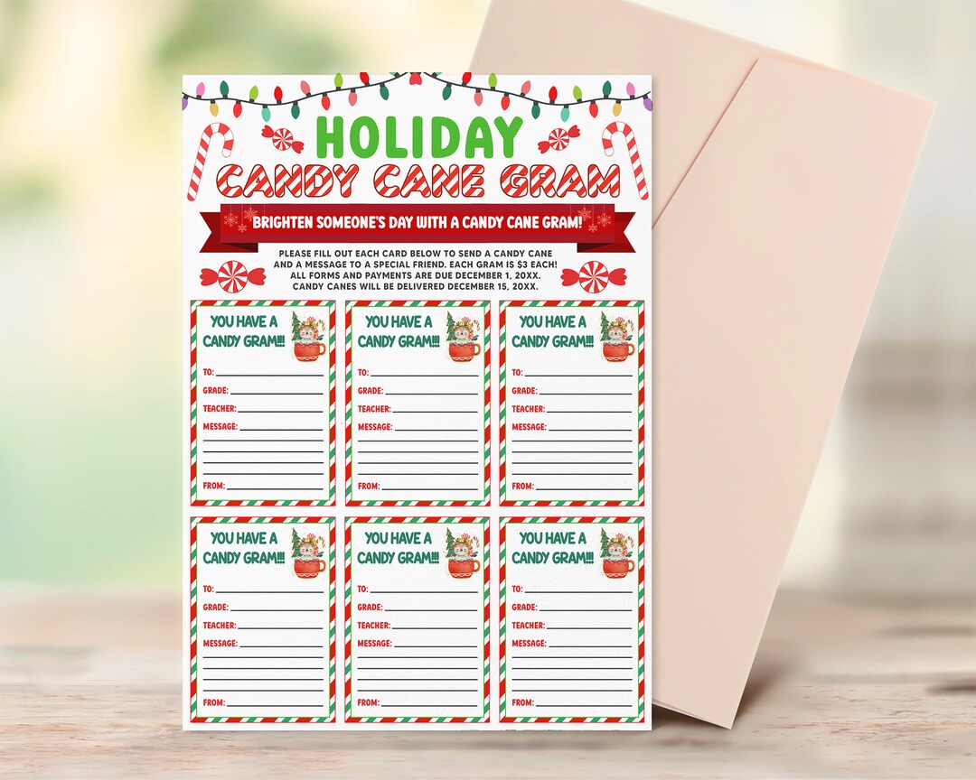 Editable Holiday Candy Gram Fundraiser Flyer, Christmas Candy Cane Gram ...