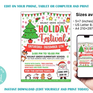 Editable Holiday Festival Flyer Template, PTO PTA Christmas Event, Xmas ...