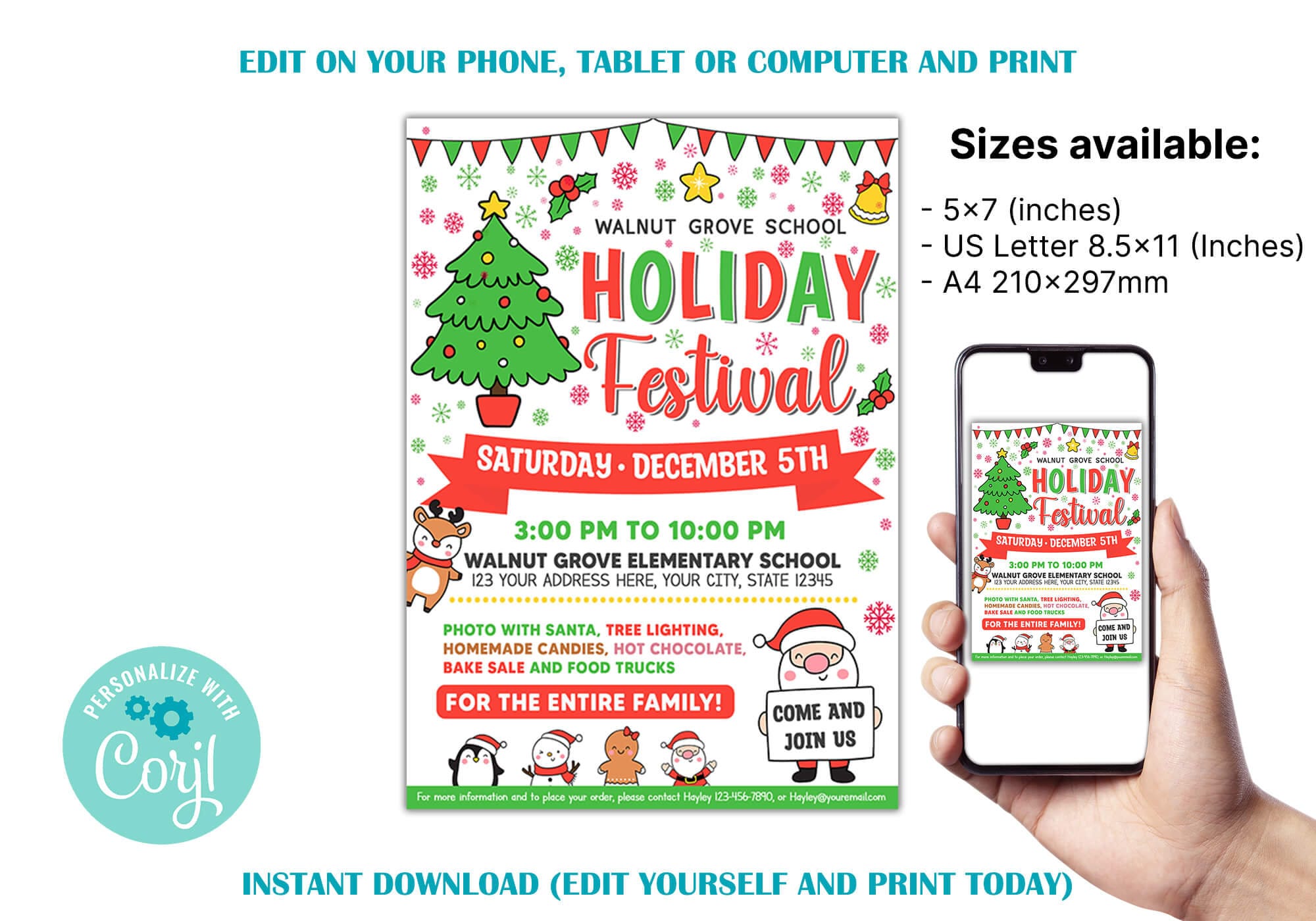 Editable Holiday Festival Flyer Template, PTO PTA Christmas Event, Xmas ...