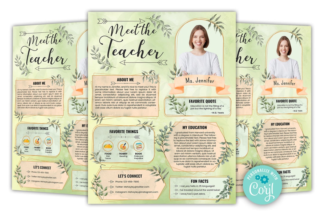Meet the Teacher Editable Greenery Template, Photo Teacher Letter ...
