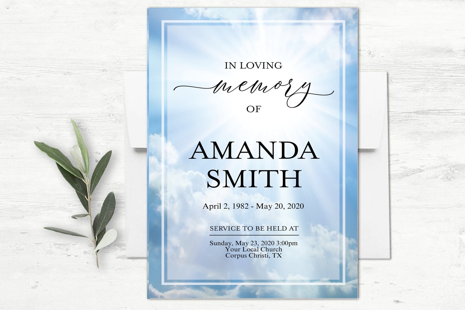 Blue Sky Funeral Brochure, Editable 4 Page Blue Funeral Program - Etsy