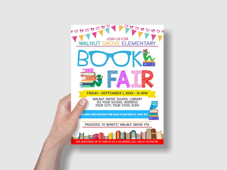 Editable Book Fair Flyer Template, Colorful School Fundraiser ...