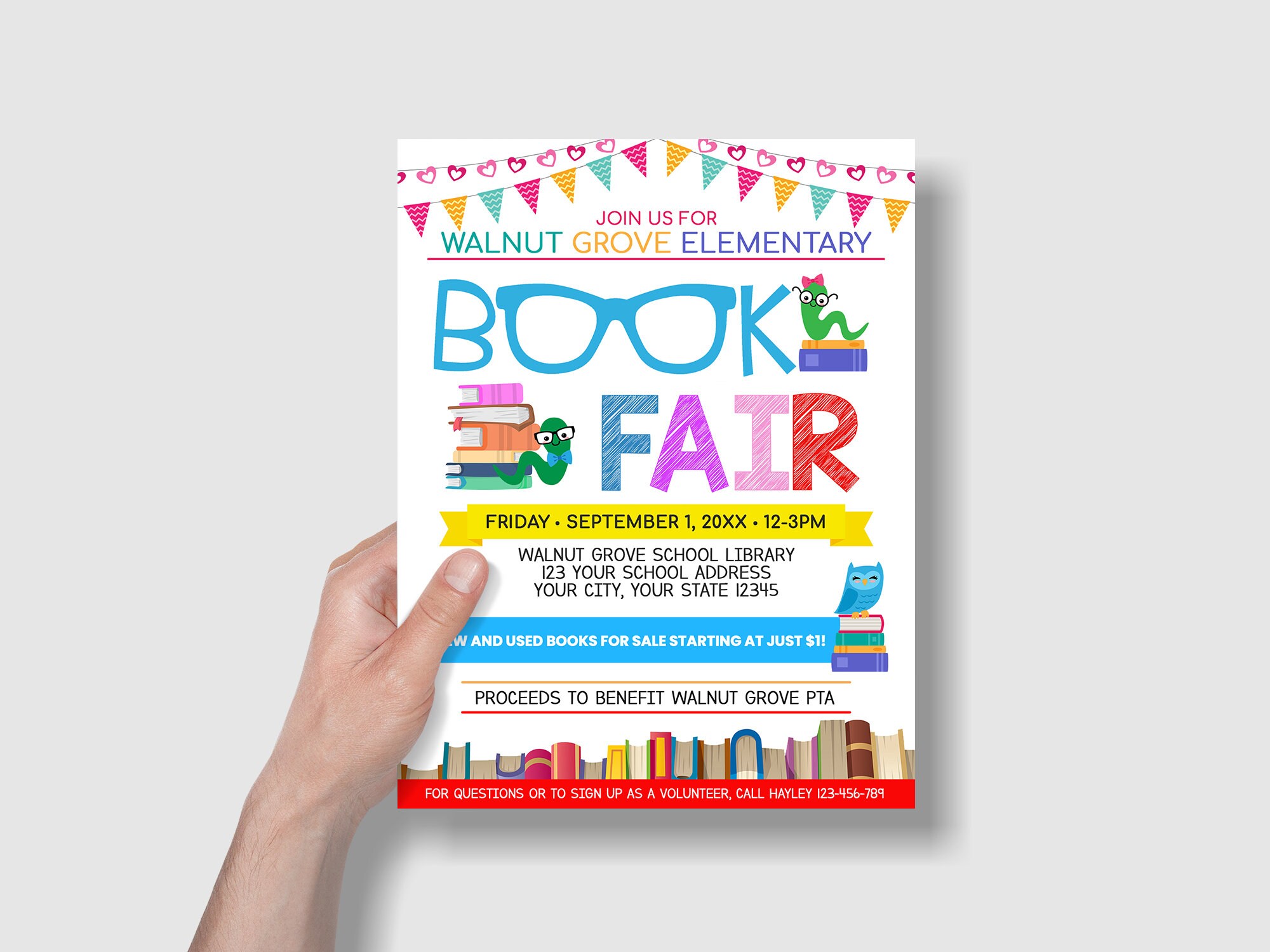 Editable Book Fair Flyer Template, Colorful School Fundraiser ...