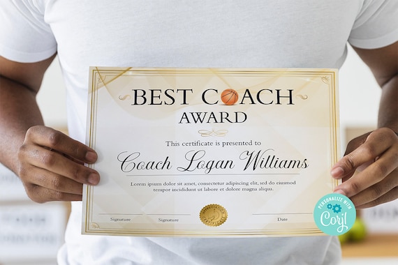 Downloadable Basketball Coach Certificate Template, Basketball Coach of ...