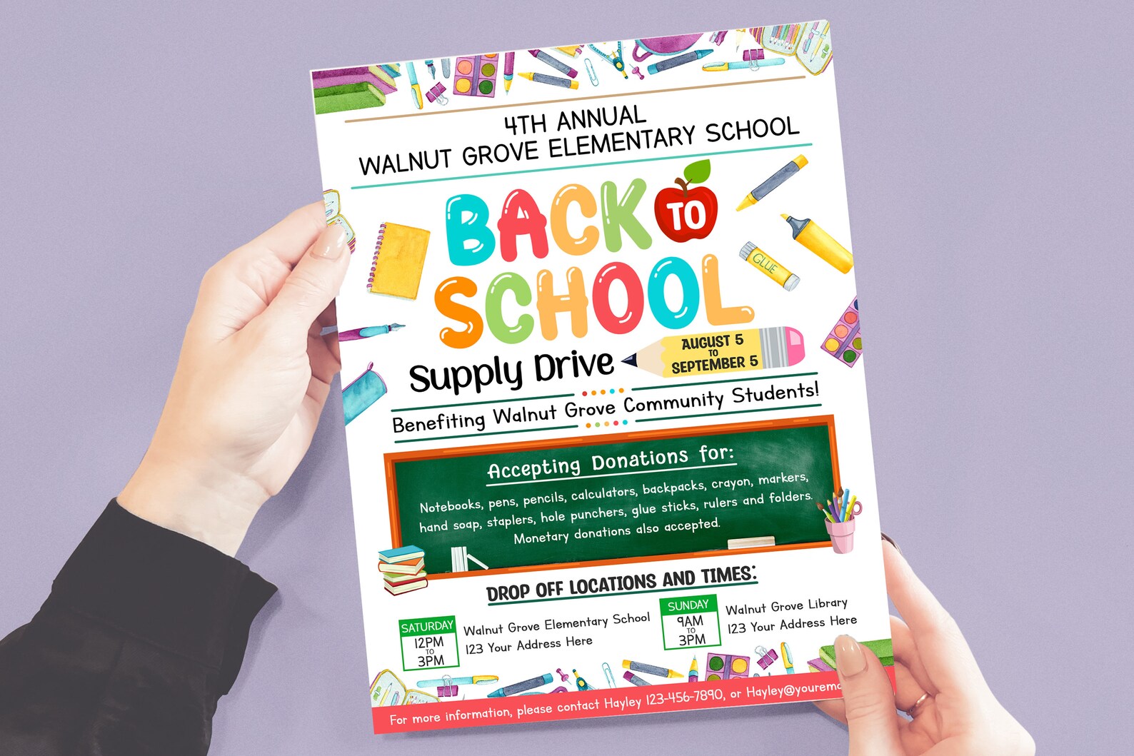 Editable Back to School Flyer, Colorful School Supply Drive Flyer ...