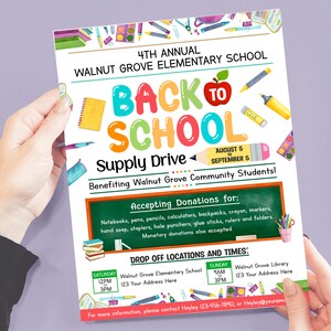 Editable Back to School Flyer, Colorful School Supply Drive Flyer ...