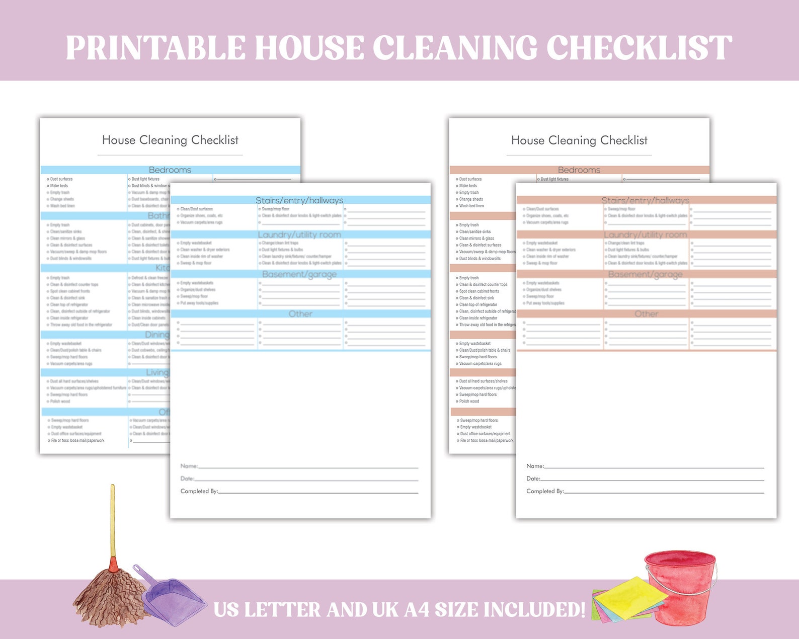 PRINTABLE Room by Room Home Cleaning Checklist, Complete Housekeeping ...