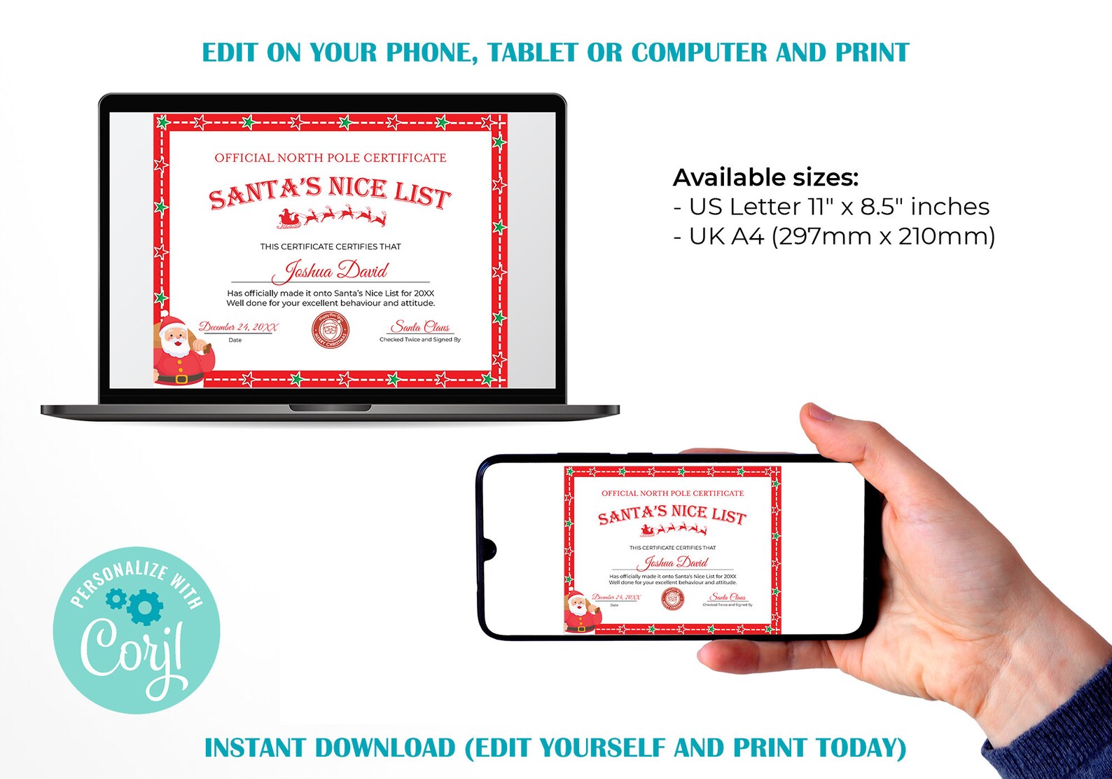 Editable Santa Certificate Cute Nice List Certificate Santa - Etsy