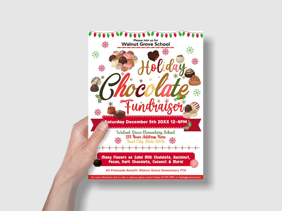 Editable Fundraiser Flyer, Christmas Chocolate Candy Holiday Flyer ...