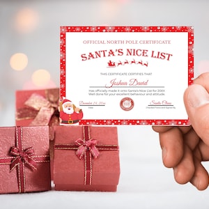 Downloadable Mini Christmas Nice List Certificate From Santa, Red White ...