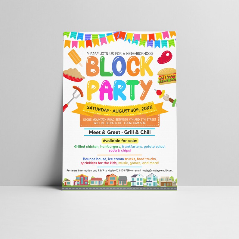 EDITABLE Block Party Invitation, Neighborhood Bbq Picnic Summer Party ...