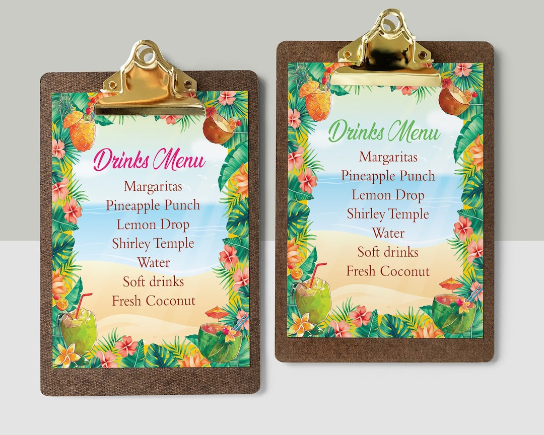 Editable Luau Drink Menu Sign Template, Hawaii Bar Menu Luau Party ...