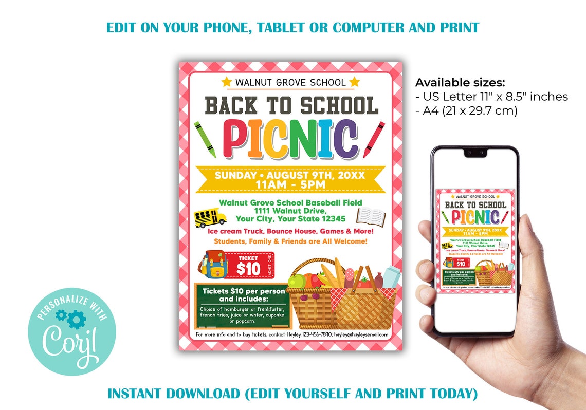 Editable Back to School Picnic Flyer Template, Meet Your Teacher Invite ...