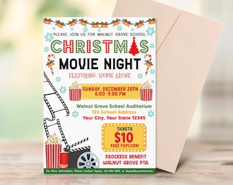 EDITABLE Christmas Movie Night Flyer, Printable PTA PTO Flyer Xmas ...