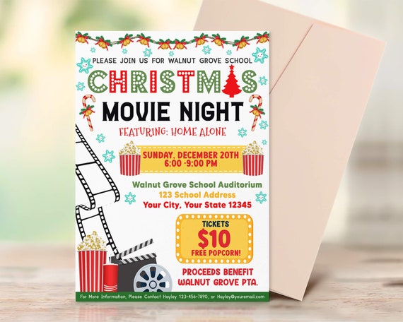 Editable Christmas Movie Night Flyer Printable Pta Pto Flyer Etsy