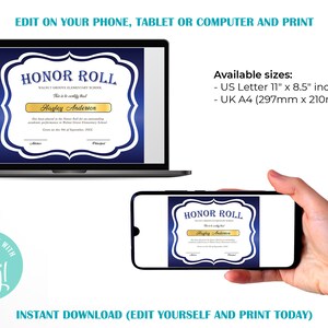 Editable Honor Roll Template Bundle Set of 2, DIY Honor Student Award ...