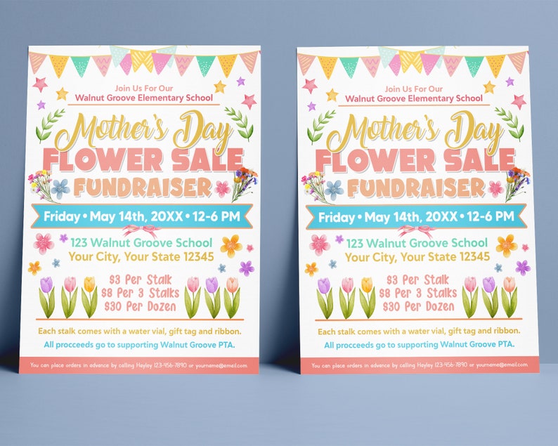Editable Mother's Day Flower Fundraiser Flyer, School PTO PTA ...
