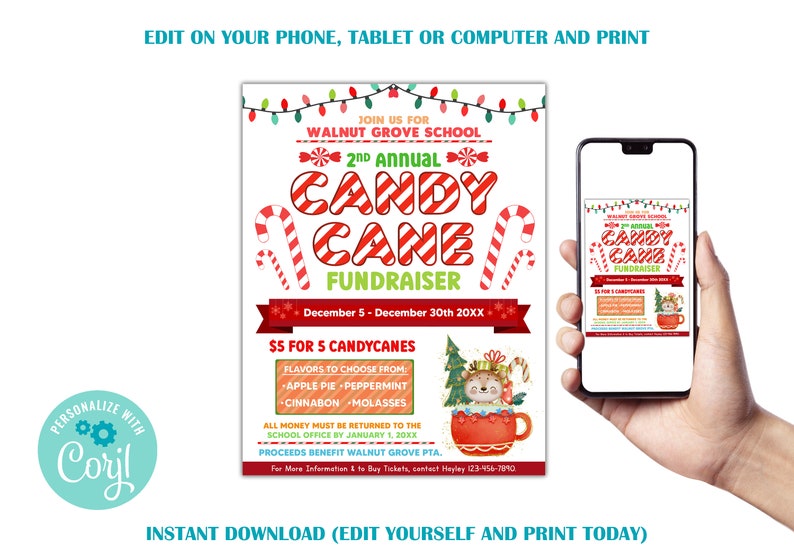 Editable Candy Cane Fundraiser Flyer Template Printable PTA - Etsy