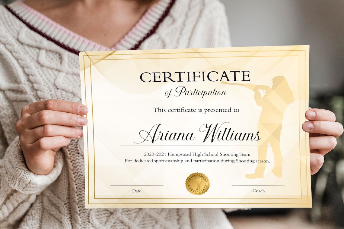 Editable Shooting Certificate Template for Girls, DIY Marksmanship ...