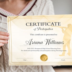Editable Shooting Certificate Template for Girls, DIY Marksmanship ...