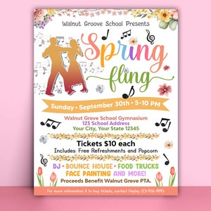 Editable Spring Fling Flyer, PTO PTA School Dance Flyer, Easter Party ...