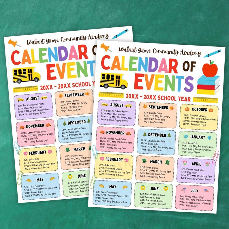 Editable PTA Calendar of Events Flyer Template | PTO Monthly Event ...