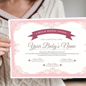 EDITABLE Pink Baby Dedication Certificate Template, Girl Baby ...