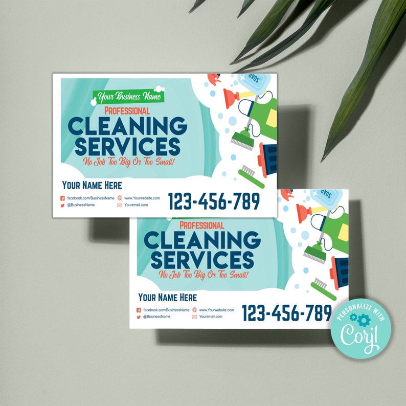 Cleaning Services Business Card Template |downloadable Cleaning ...