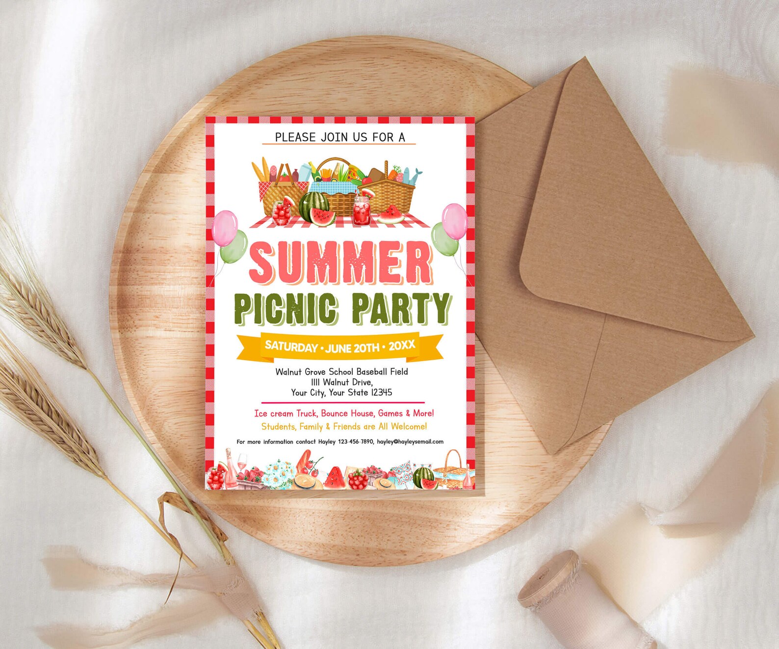 Summer Picnic Invitation Template, Picnic Party Invite, School Summer ...