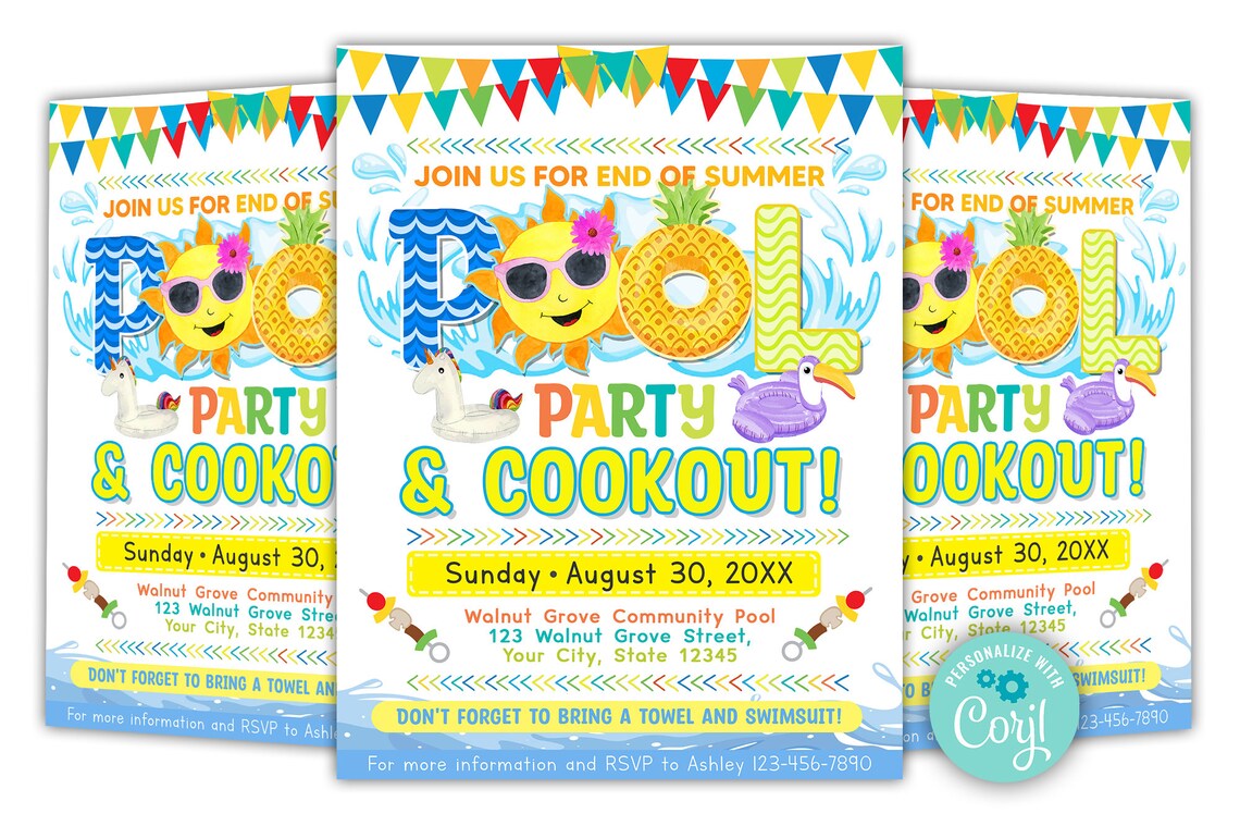 End of Summer Pool Party Invitation, Back to School Pool Party ...