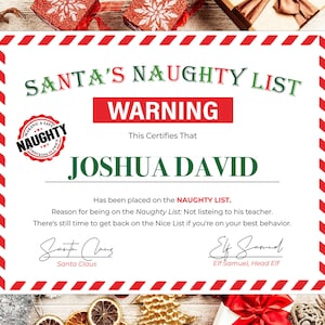 Editable Santa Warning Letter, Printable Santa Naughty List Certificate ...
