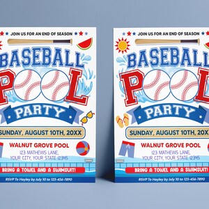 Baseball Pool Party Party, End of Season Pool Party Invite, Baseball ...