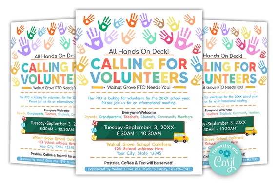 Editable Volunteer Recruitment Flyer, School Volunteer Fundraiser Event ...